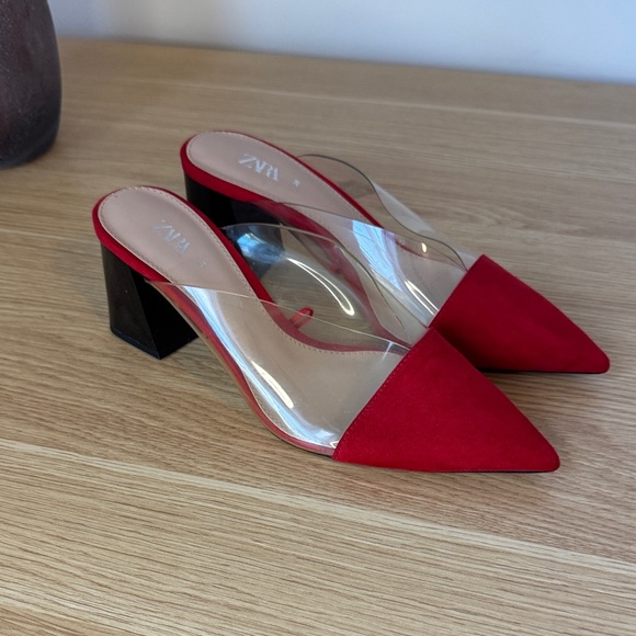 Zara | Shoes | Zara Transparent Red And Black Heels | Poshmark